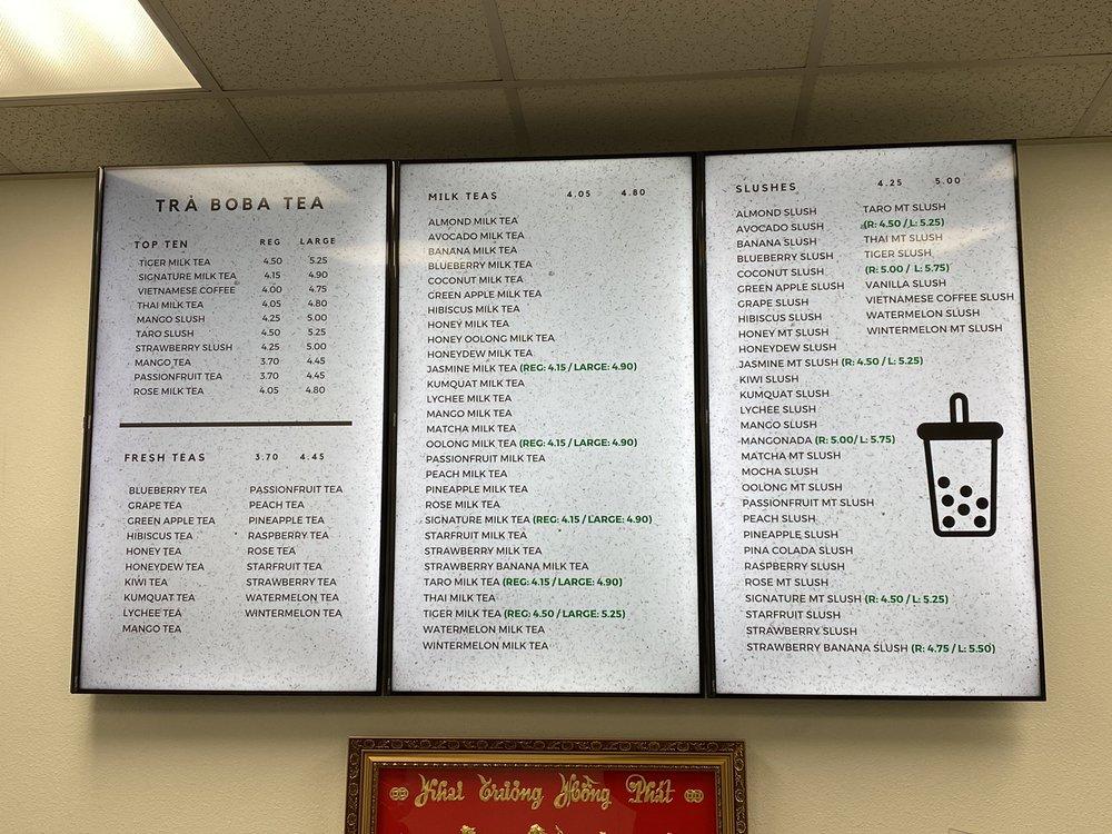Menu at TRÀ Boba Tea restaurant, Murrieta
