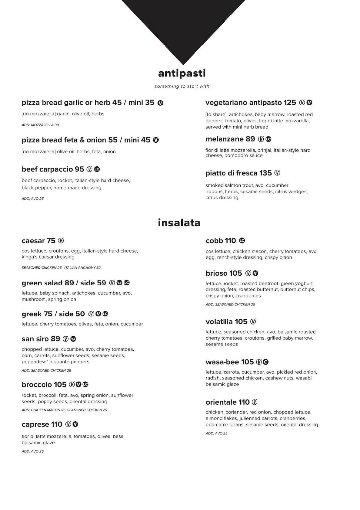 Menu at Col'Cacchio - Norwood restaurant, Johannesburg
