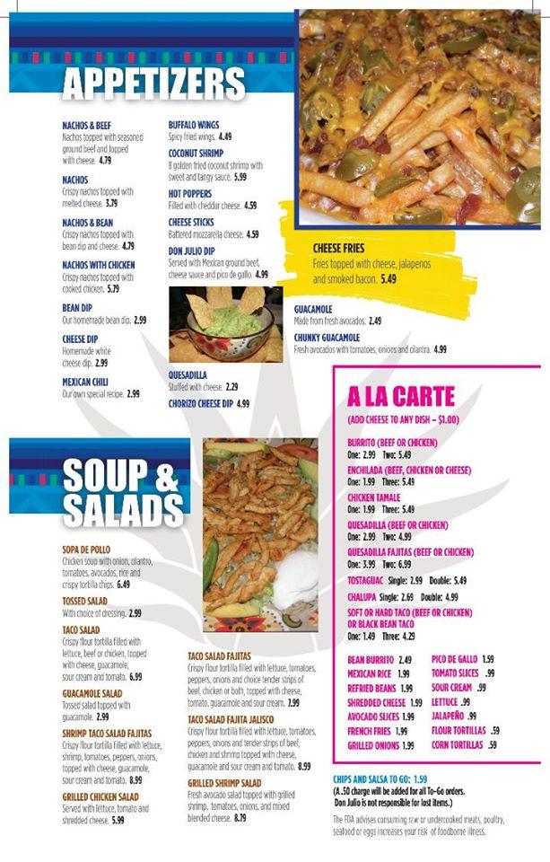 Menu at Don Julio Mexican Restaurant, Lebanon
