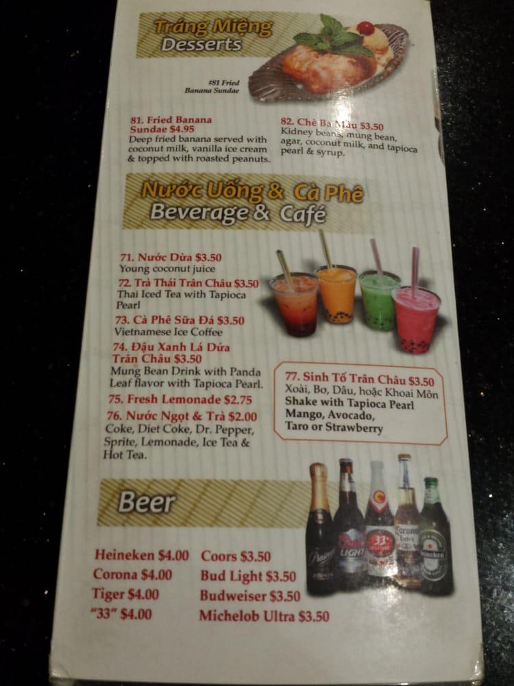 Menu at Phở Vu restaurant, Palm Desert, Monterey Ave