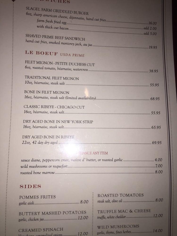 Menu at Bavette's Bar & Boeuf, Chicago