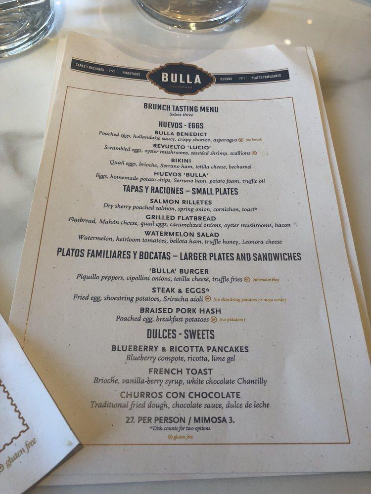 Menu at Bulla Gastrobar, Atlanta