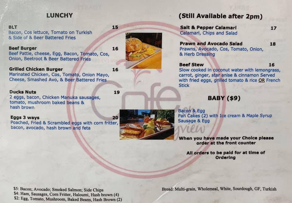 Menu at Cafe On Bayview, Runaway Bay