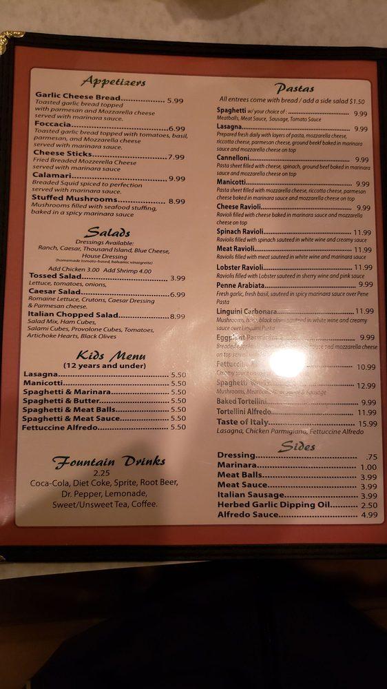 Menu at Calabria Italian Restaurant, New Iberia