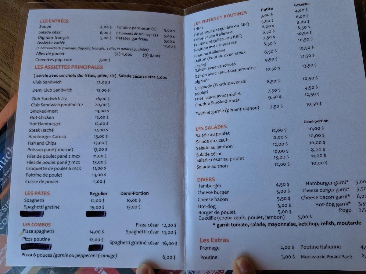 Menu au Casse-Croûte Ti-Paul restaurant, Vallée-Jonction, 165 Rue du Pont