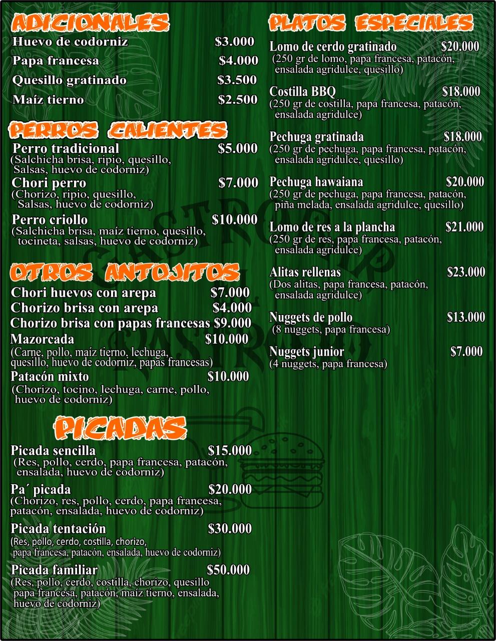 Menu at Gastrobar El Rastrojo, Florencia