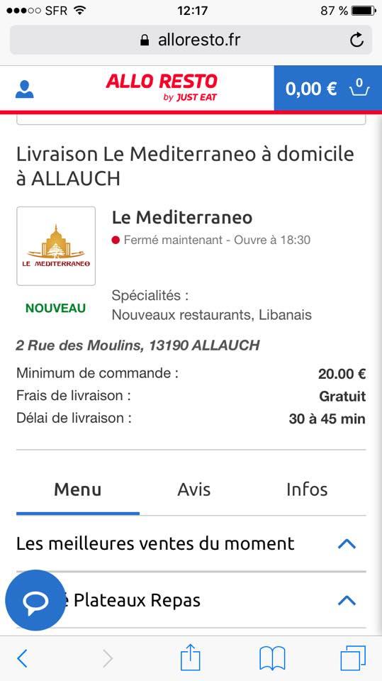 Menu au O'Liban restaurant, Plan-de-Cuques