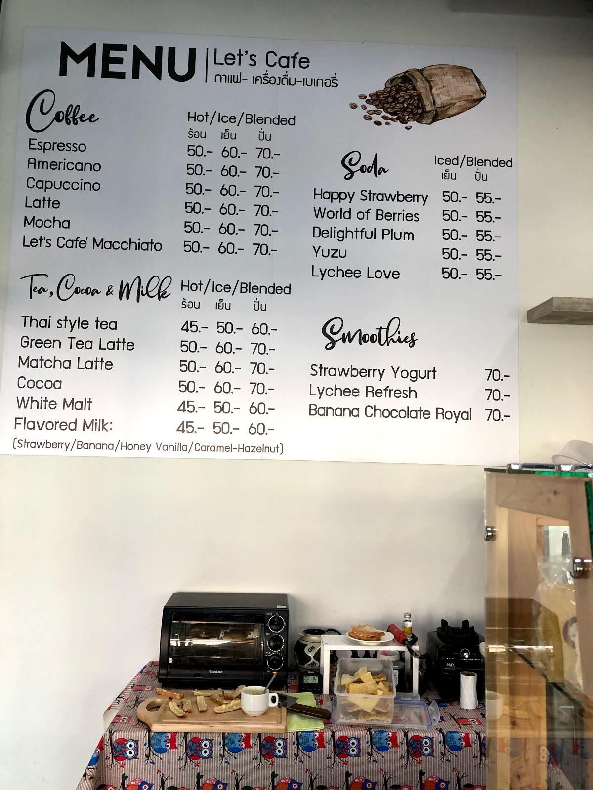 Menu at Let's Café, Bang Krathuek