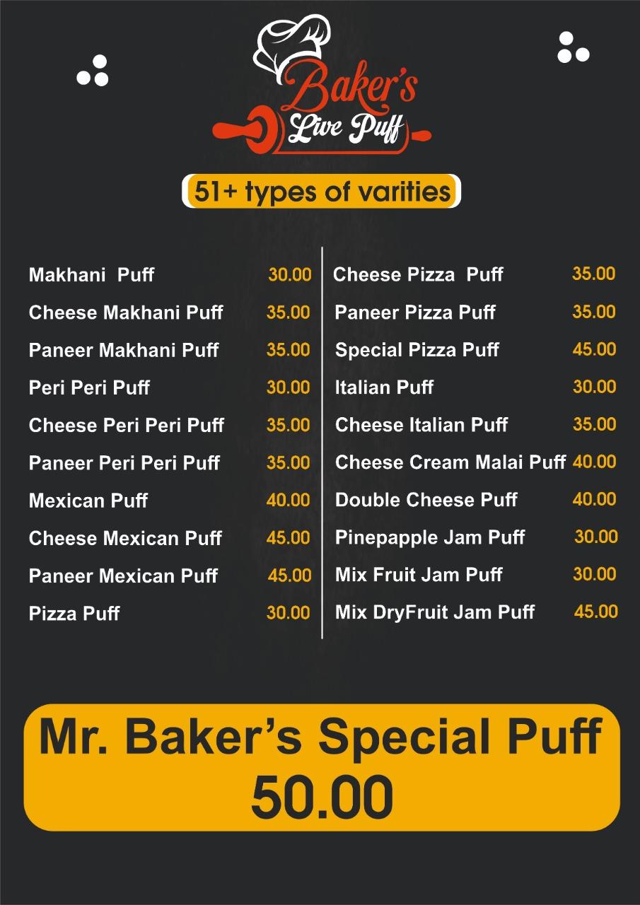 Menu at Mr. Baker's Live Puff, Junagadh