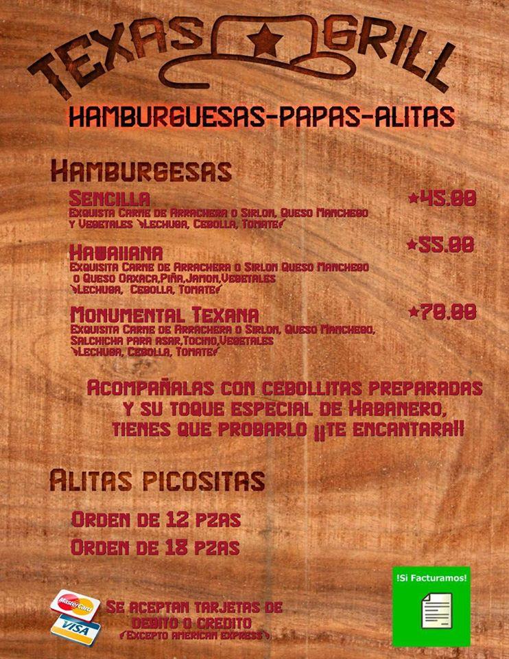 Menu at Texas Grill (Hamburguesas al carbon, Papas, Alitas y algo mas ...