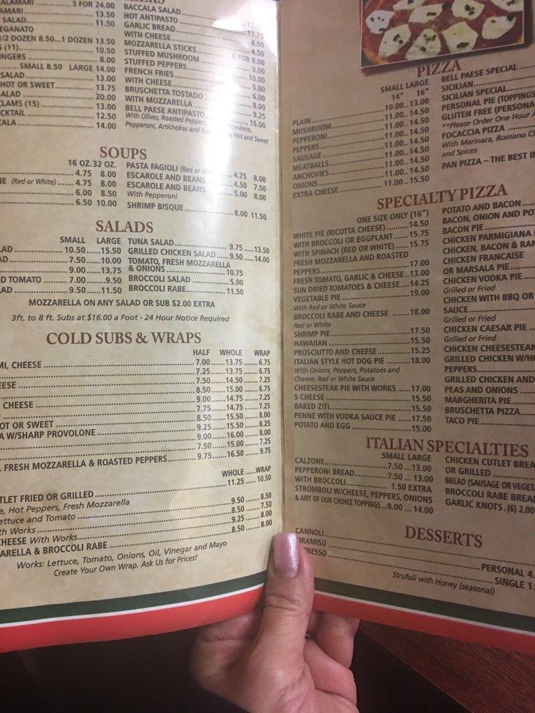Menu at Bell Paese Deli Pizzeria and Trattoria, Nutley