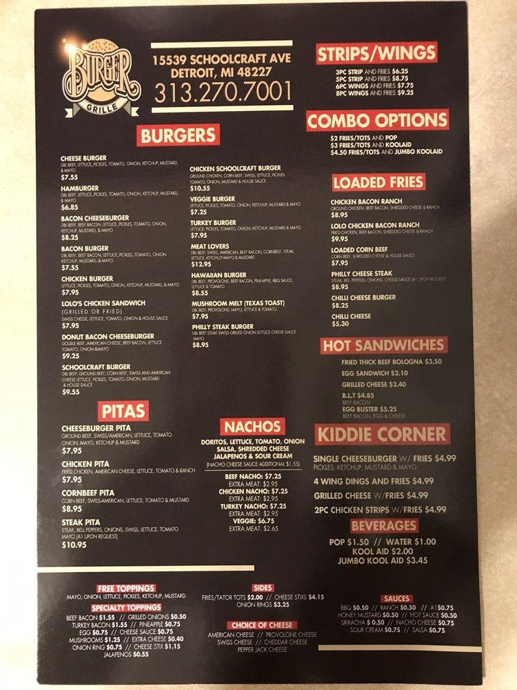 Menu at Burger Grille restaurant, Detroit