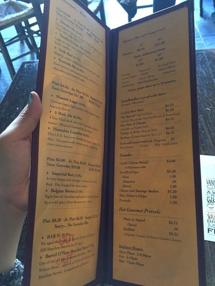 Menu at Carlyle Brewing Co restaurant, Rockford