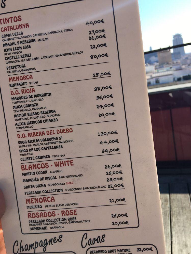 Menu at La Isabela Restaurant, Barcelona