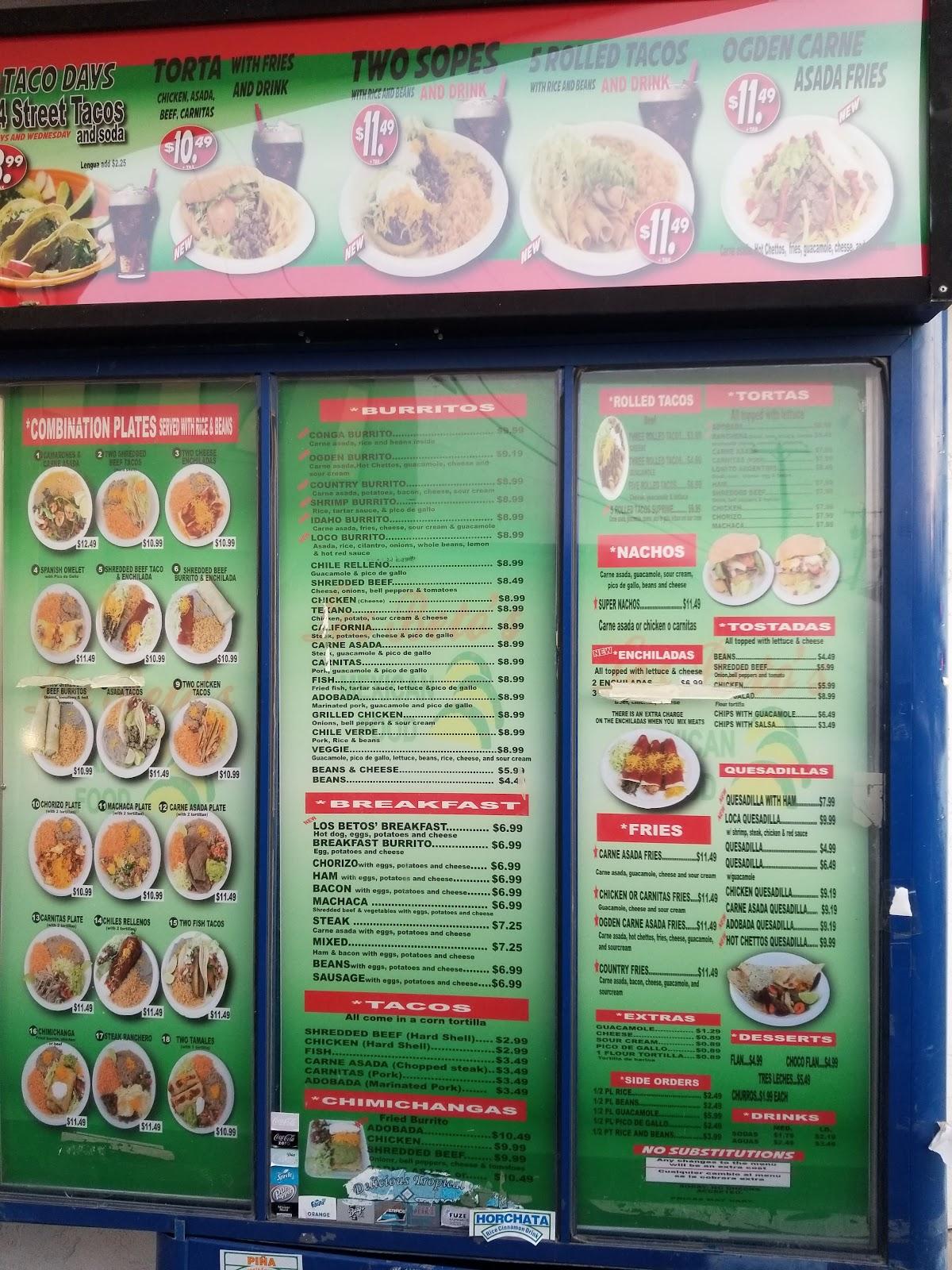 Menu at Los Beto's Mexican Food restaurant, Caldwell