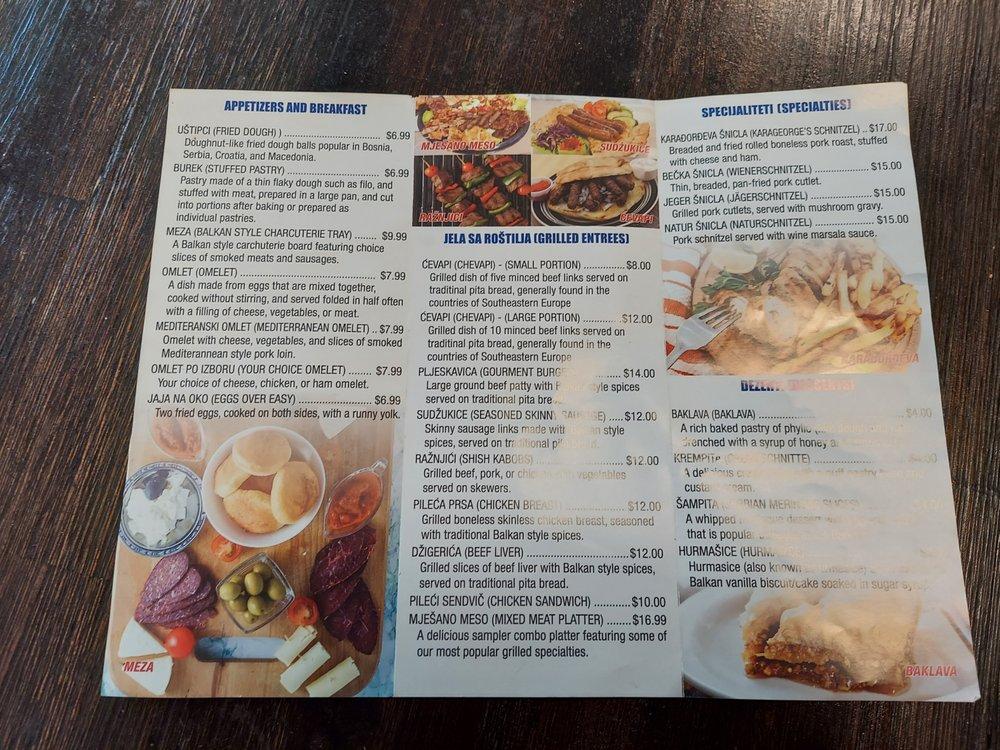 Menu at Serbian Mediteran Restaurant, Saint Petersburg
