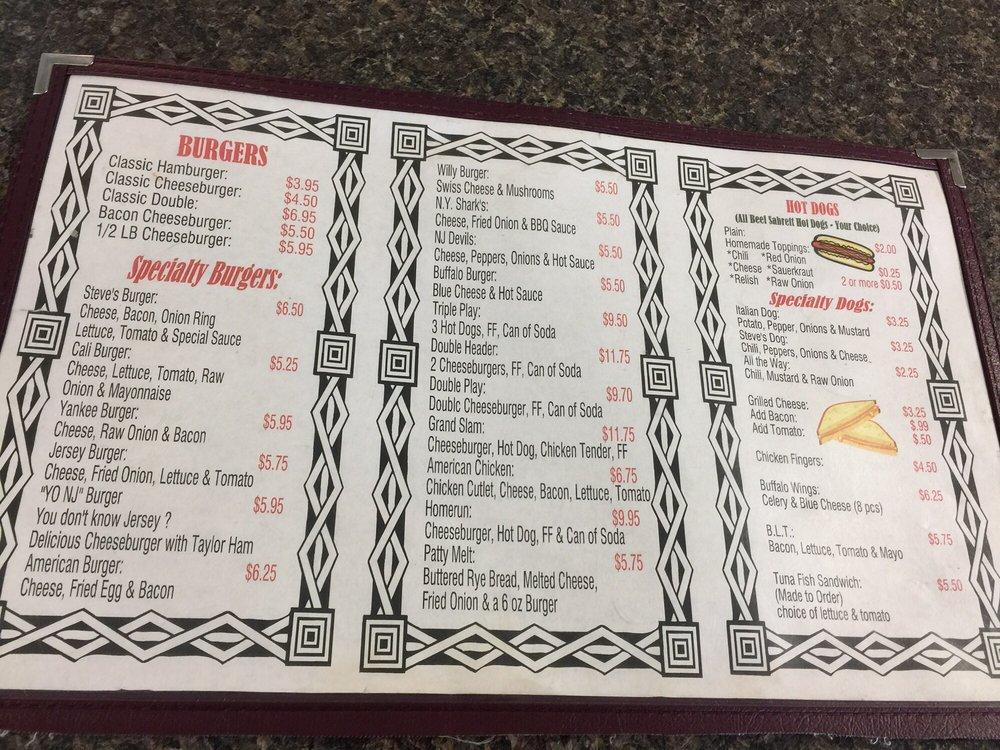 Menu at Steve's Burgers restaurant, Garfield, 506 US-46