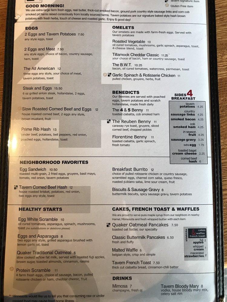 Menu at Tavern 4&5 restaurant, Eden Prairie