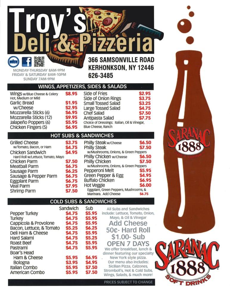 Menu at Troy's Deli & Pizzeria, Kerhonkson