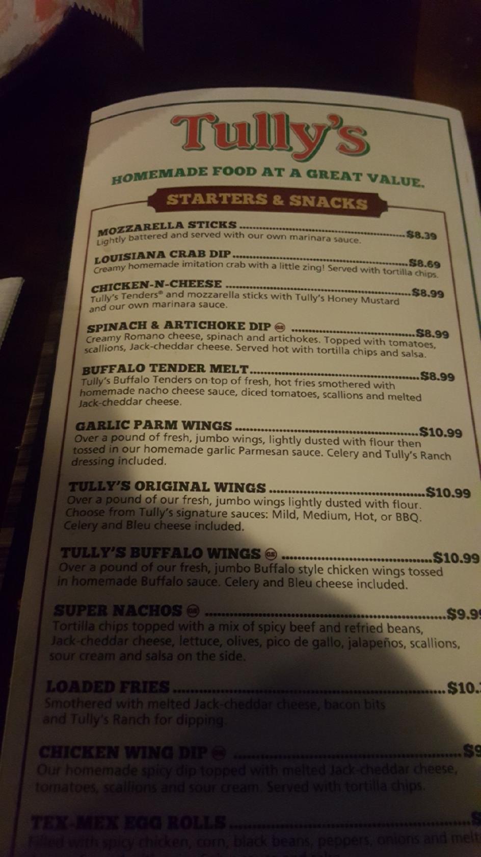 Menu at Tully's Good Times Cheektowaga pub & bar, Depew