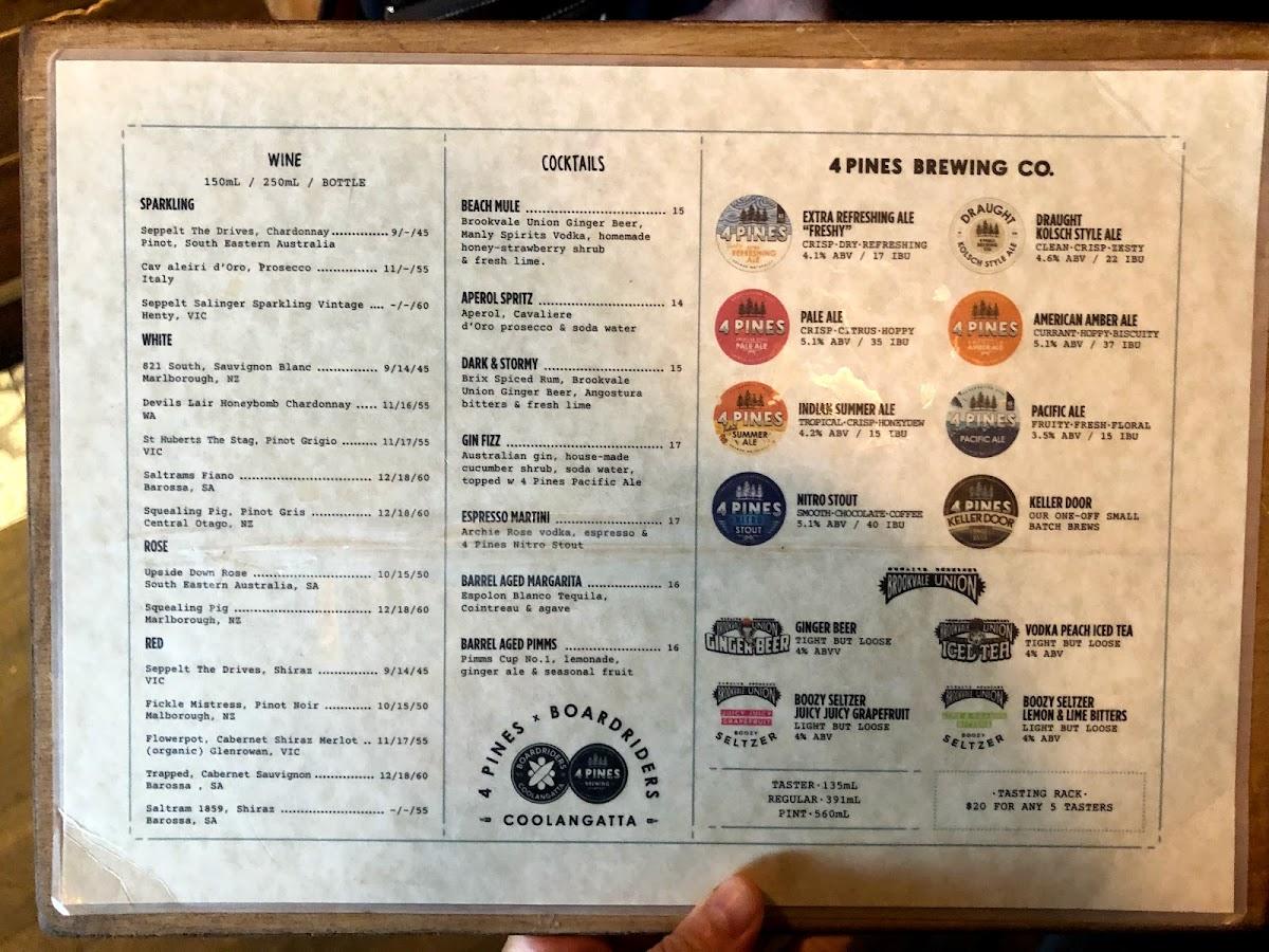 Menu at 4 Pines Coolangatta pub & bar, Coolangatta
