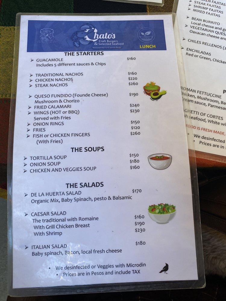 Carta del restaurante Chato's, San José del Cabo