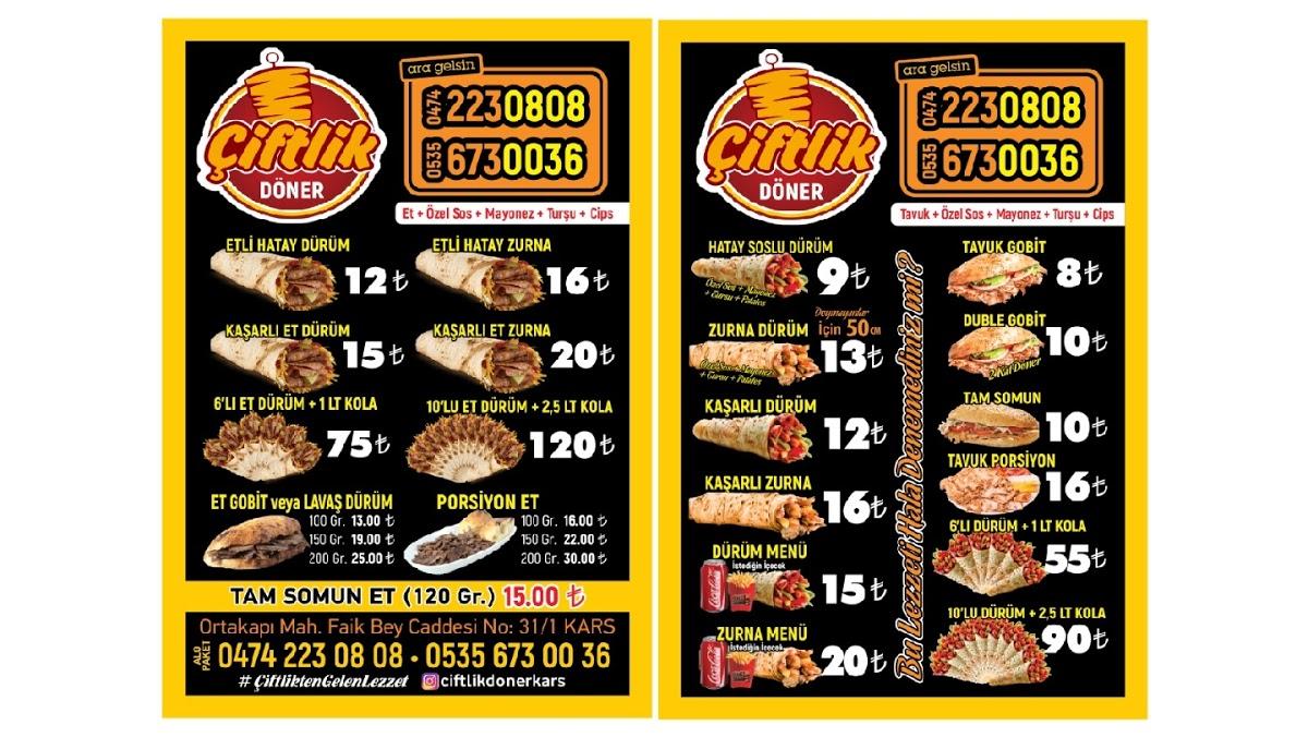Menu at Çiftlik Döner - KARS, Kars