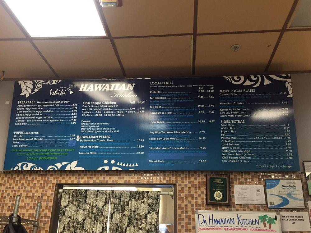 Menu at Da Hawaiian Kitchen restaurant, Huntington Beach