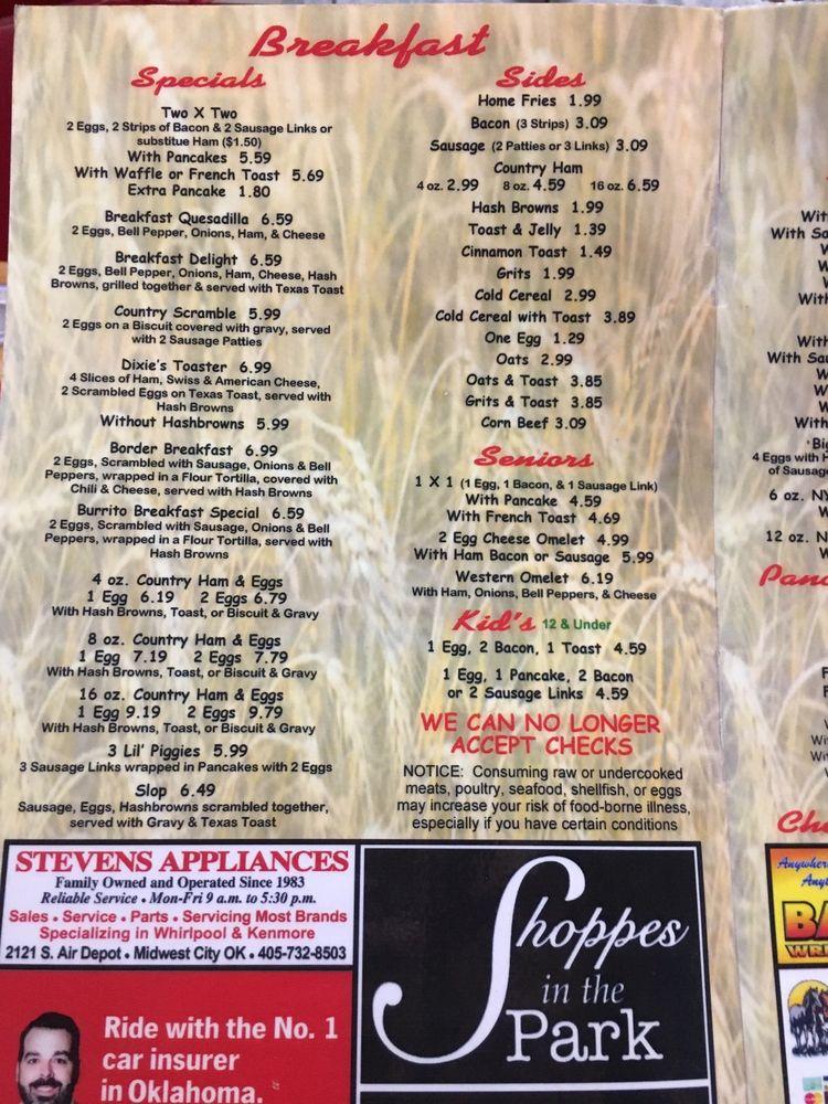 Menu at All American Dixie Diner restaurant, Nicoma Park