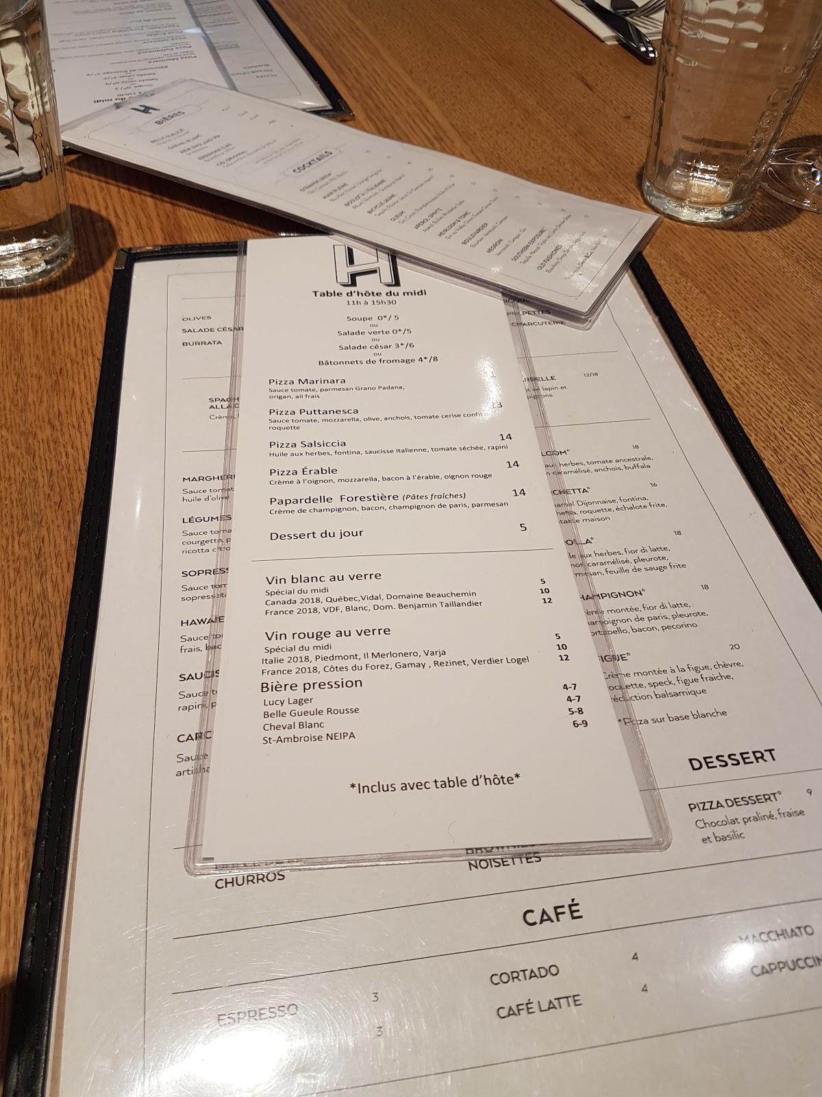 Menu at Heirloom Vin & Pizza pizzeria, Montréal