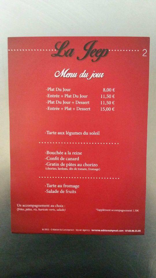 Menu au La Jeep restaurant à viande, Metz