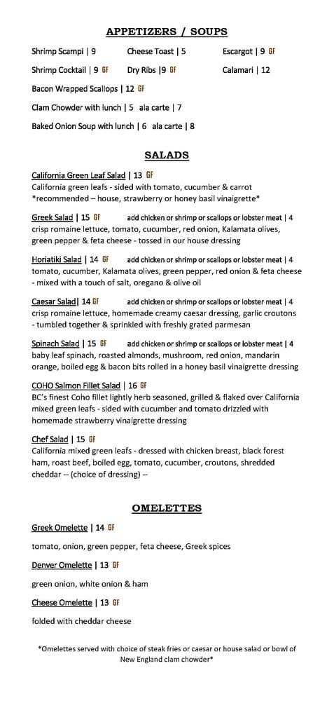 Menu at Lakeshore Restaurant, Regina