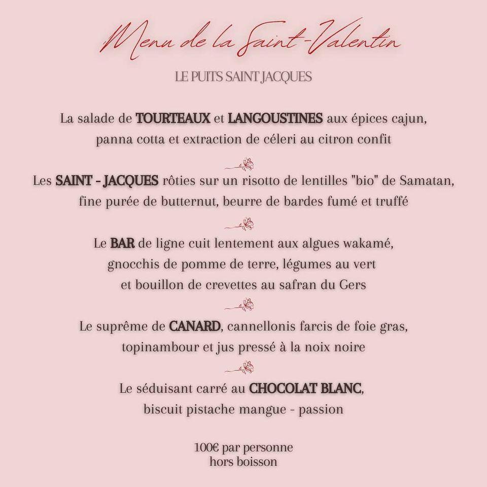 Menu at Le Puits Saint-Jacques restaurant, Pujaudran