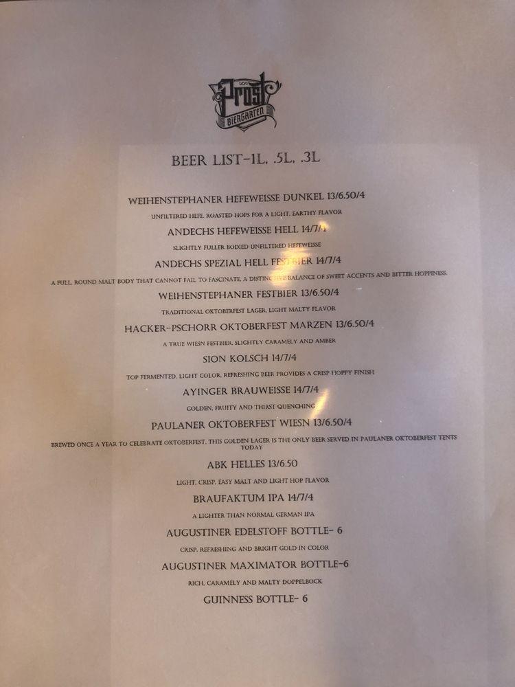 Menu at Prost Biergarten restaurant, Reno