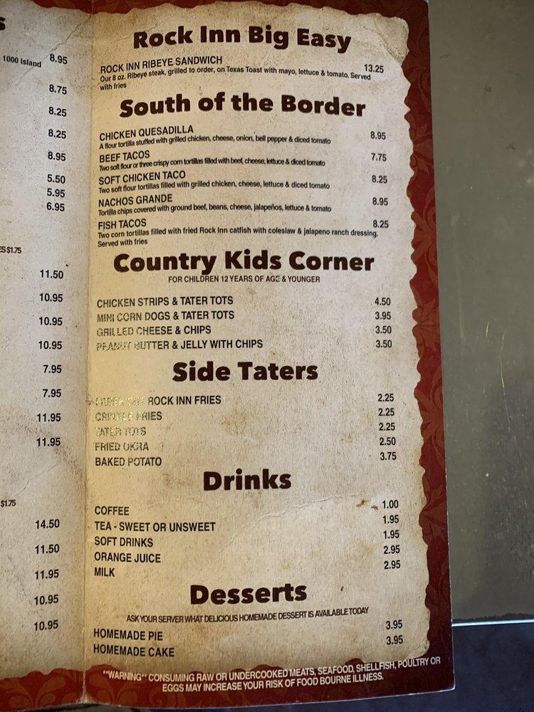 Menu at Rock Inn Cafe, Memphis, 1022 Boykin Dr
