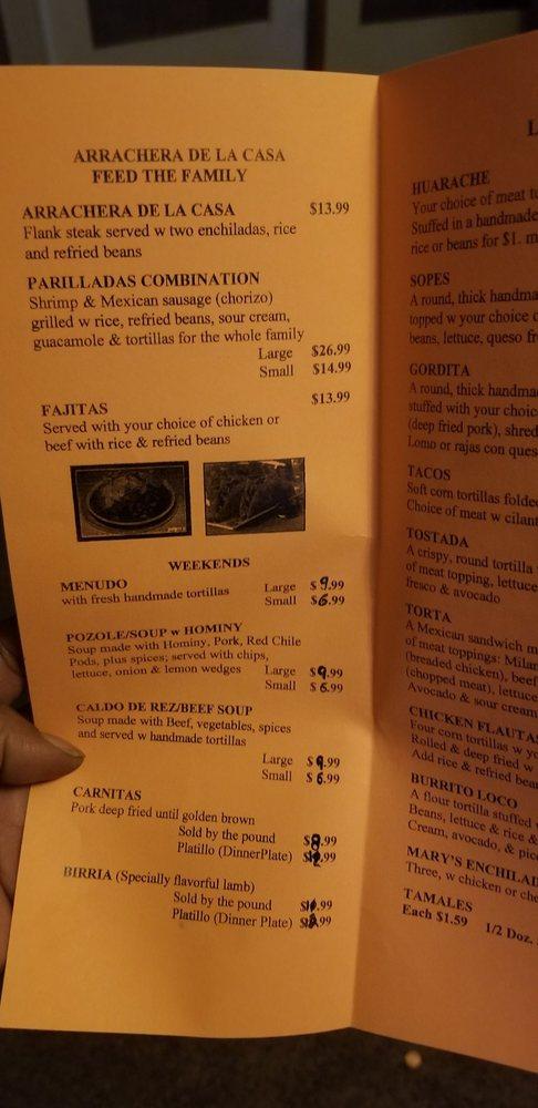Menu at Taqueria Flores restaurant, Fort Wayne, E Paulding Rd