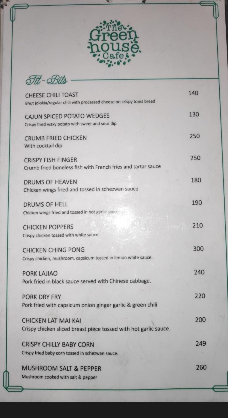 Menu at The Greenhouse Cafe, Guwahati
