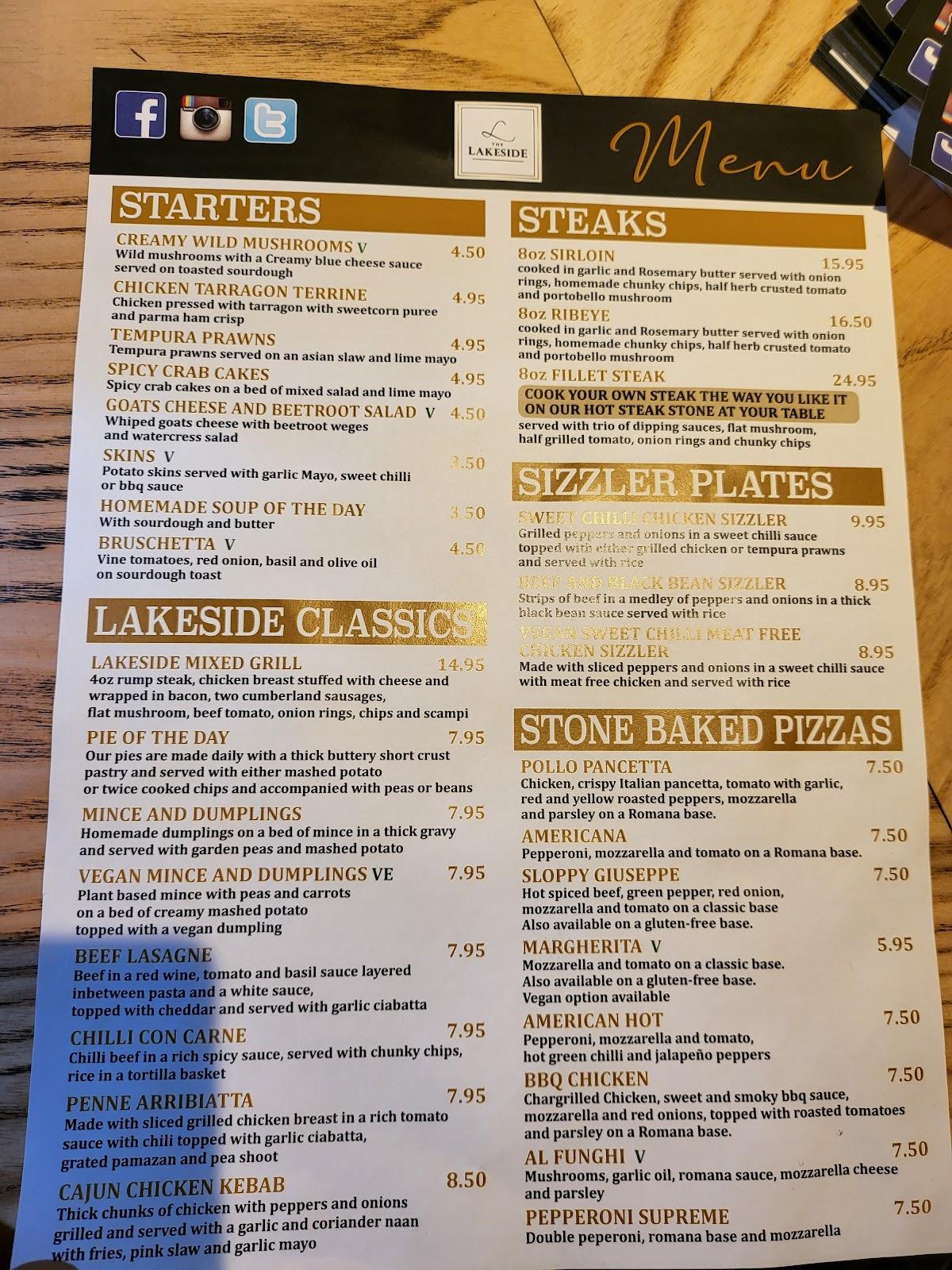 Menu at The Lakeside Inn pub & bar, Gateshead