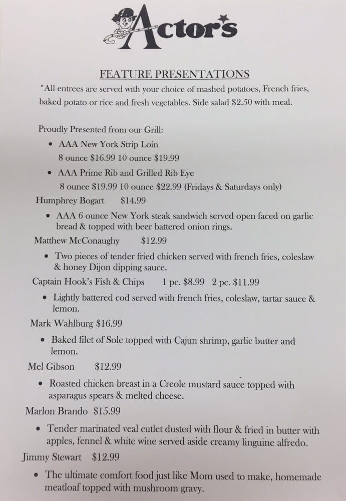 Menu at Actor's Casual Dining restaurant, Petrolia
