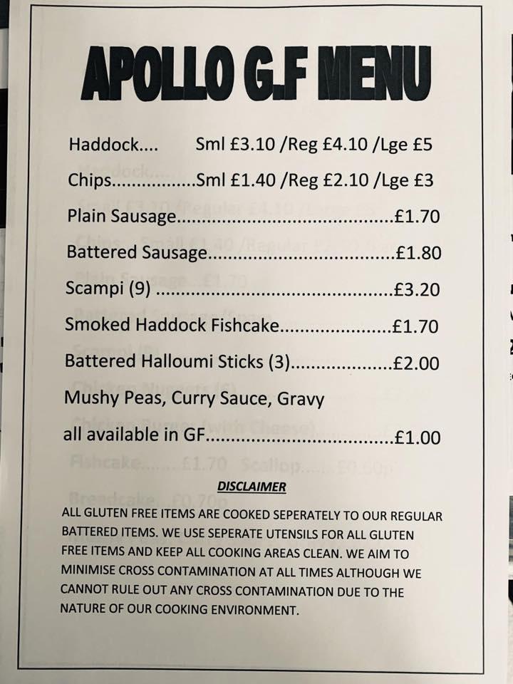 Menu at Apollo Fisheries restaurant, Leeds, 2 Albion St
