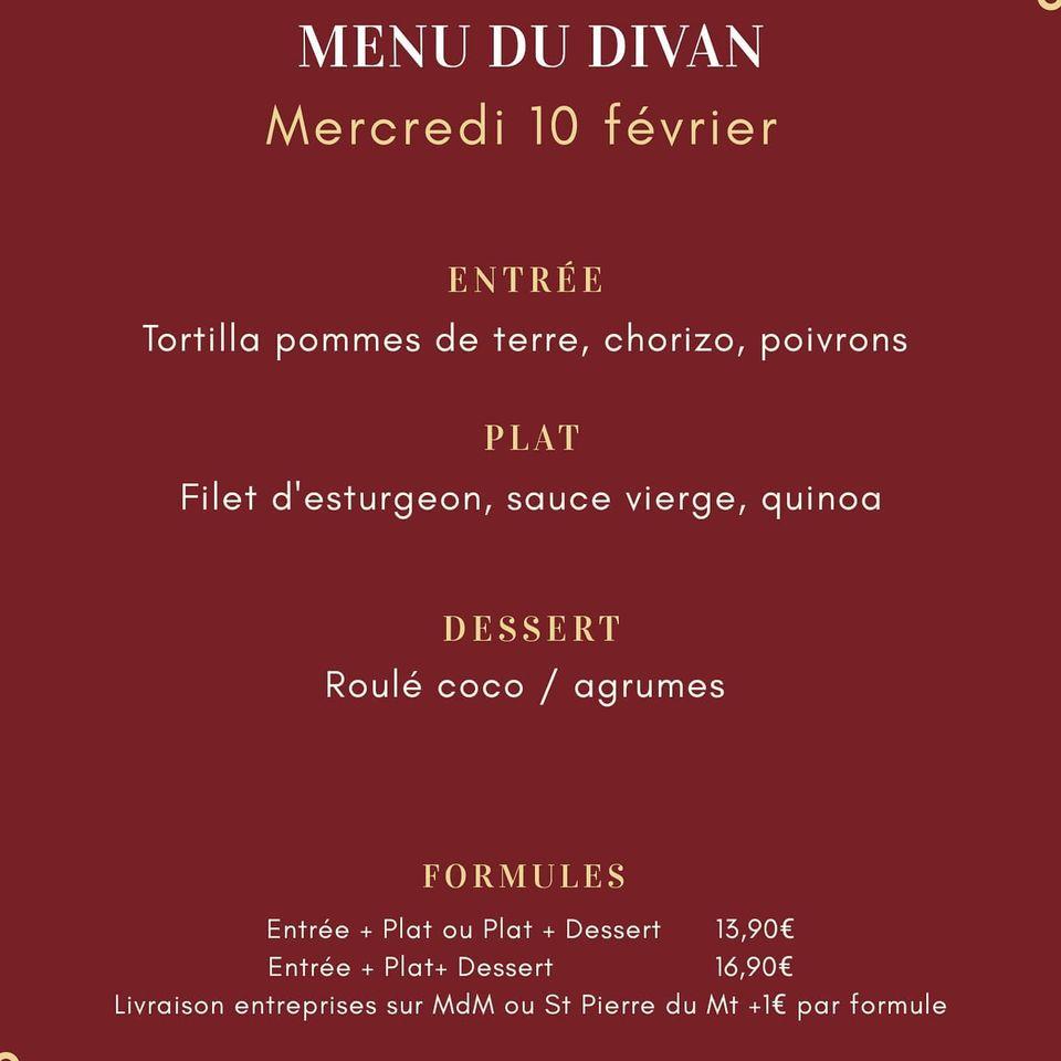 Menu at Le Divan restaurant, Mont-de-Marsan