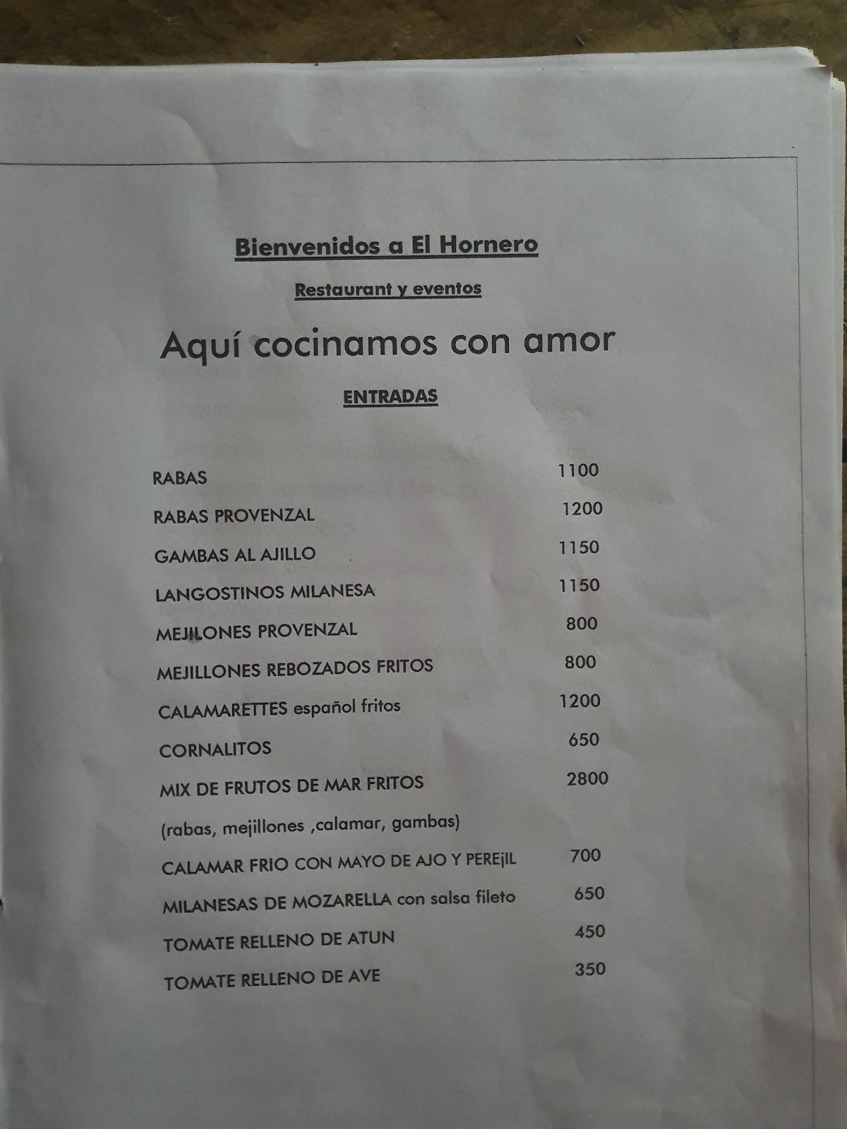 Carta del restaurante EL HORNERO DELTA, Tigre