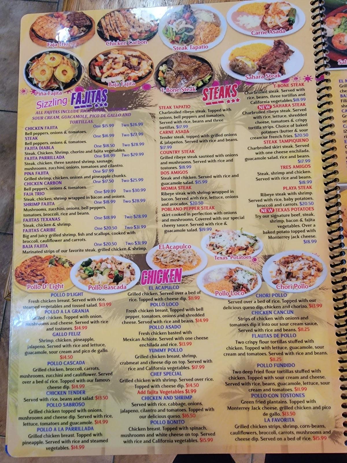 Carta del restaurante El Acapulco, Cave City
