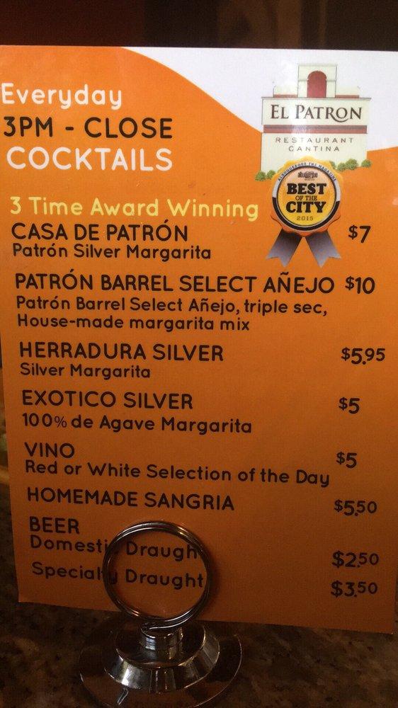 Menu at El Patron restaurant, Albuquerque, Montgomery Blvd NE