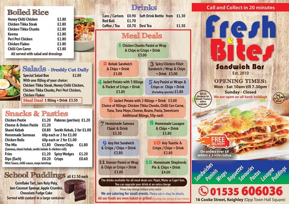 Menu at Fresh Bitez cafe, Keighley