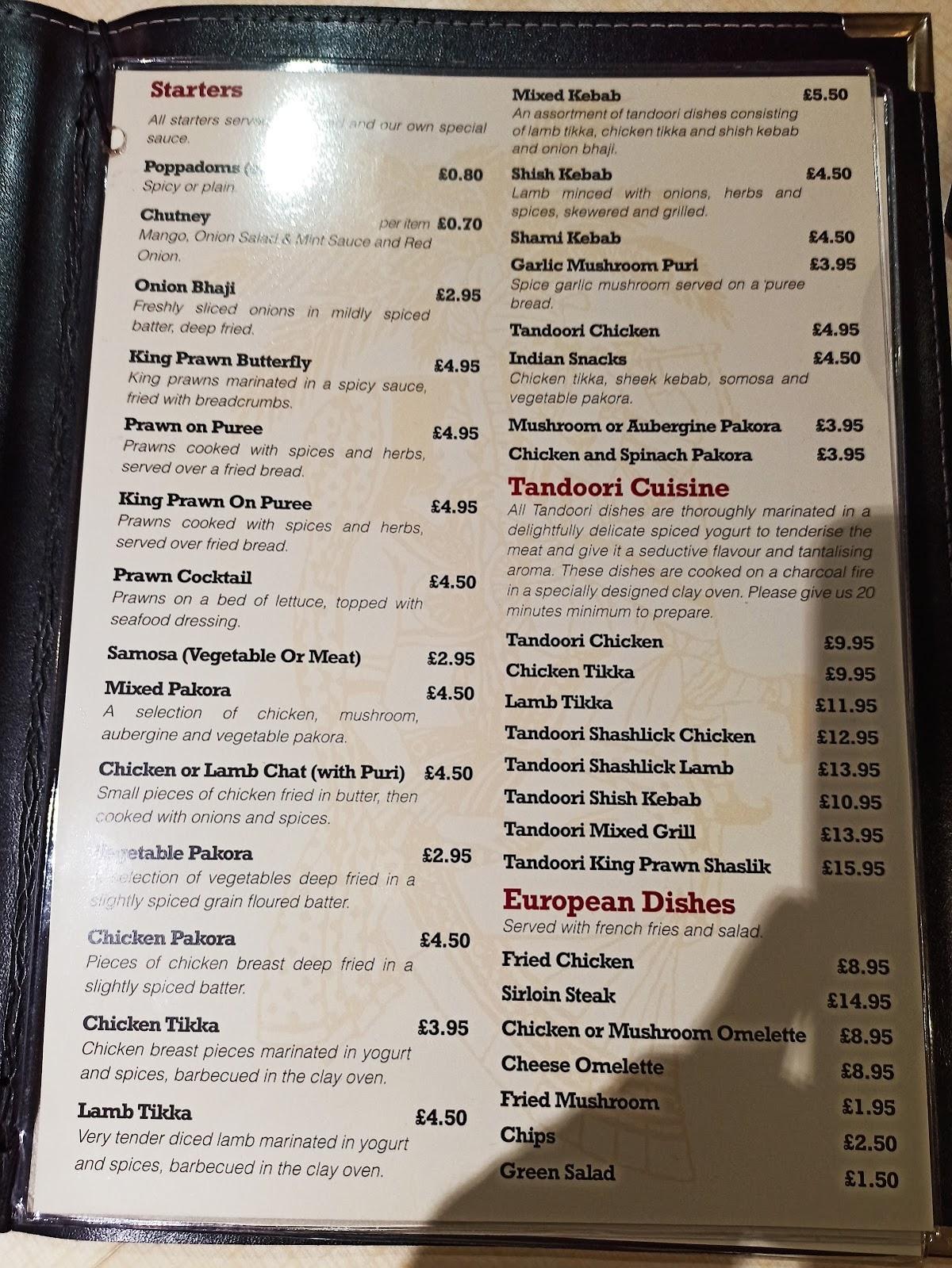 Menu at Nairn Tandoori restaurant, Nairn, 61 High St