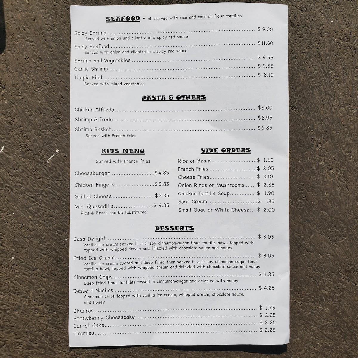 Menu at Original Taco restaurant, Morrison