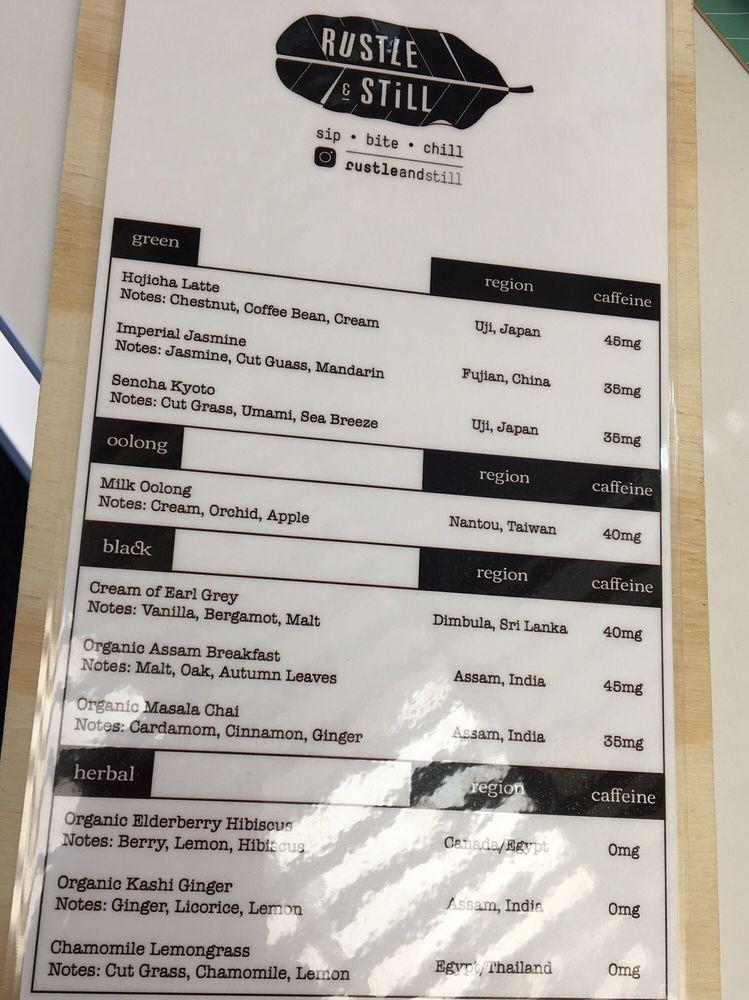 Menu at Rustle & Still Café, Toronto