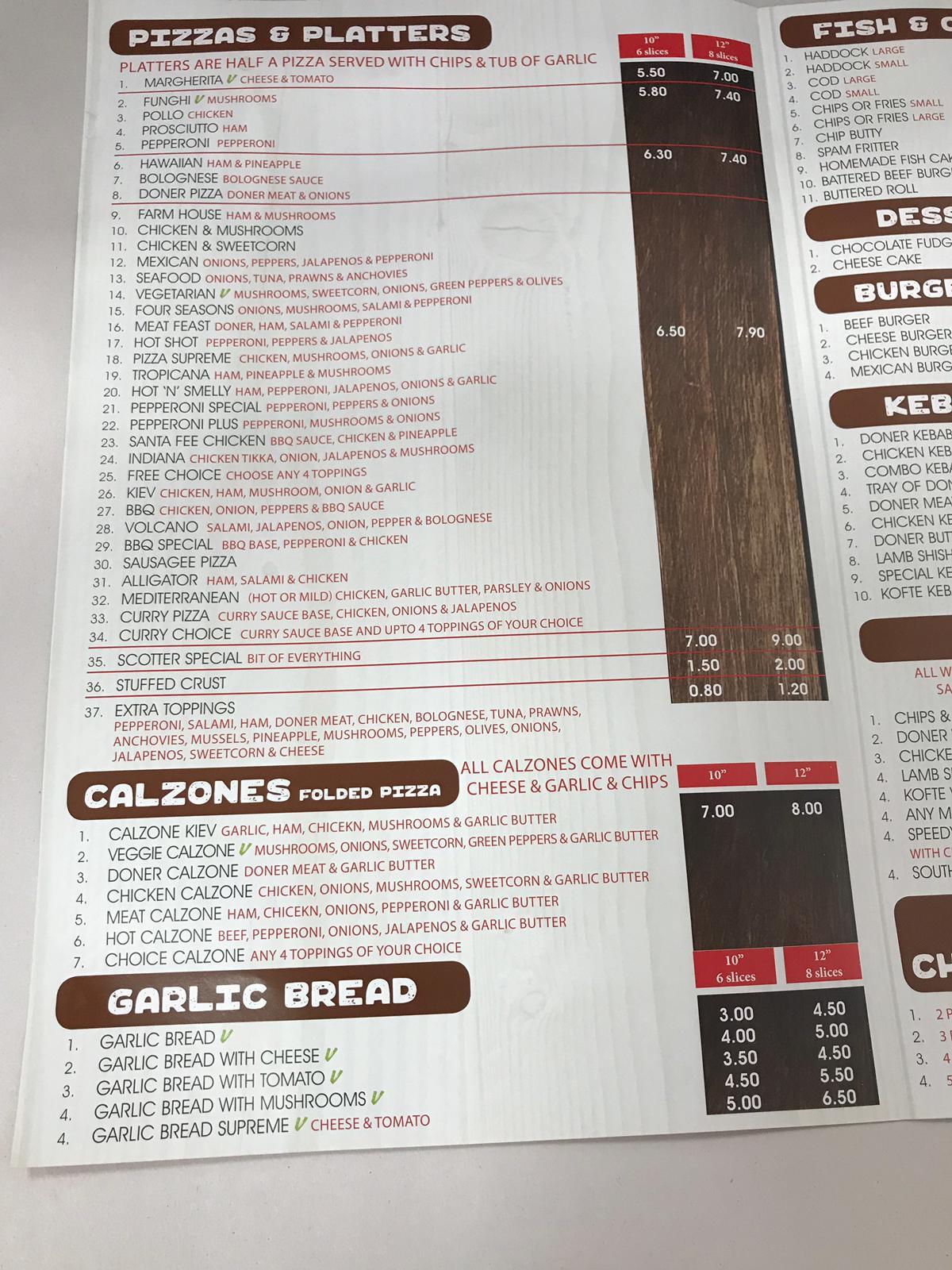 Menu at Scotter Fisheries restaurant, Scotter