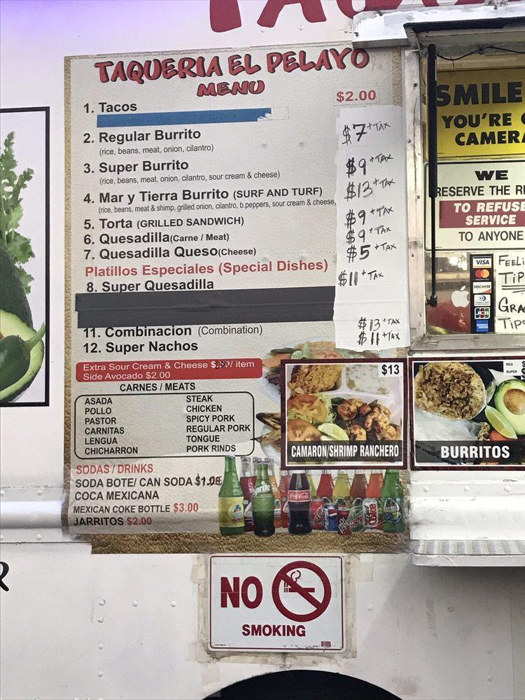 Menu at Taqueria El Pelayo restaurant, Vallejo